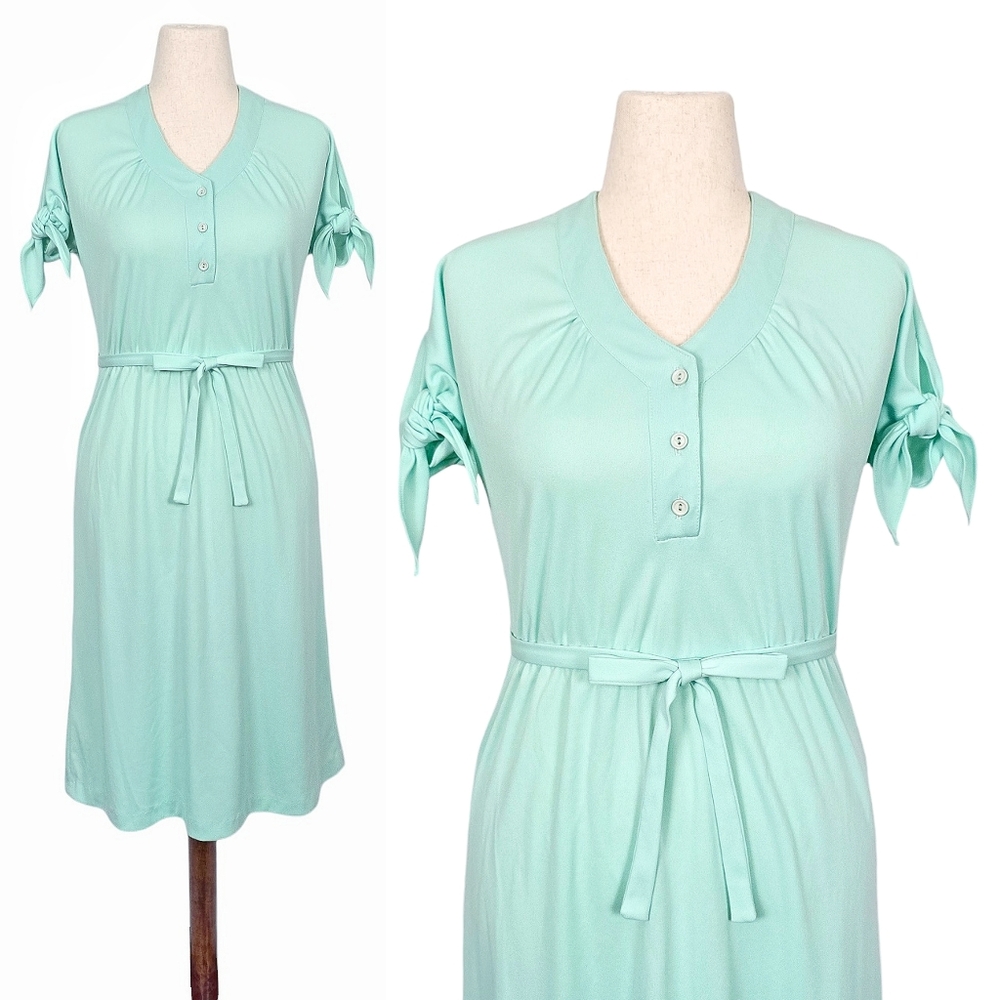 1970s Mint Green Dress & Belt Set 70s Vintage 1980s S… - Gem